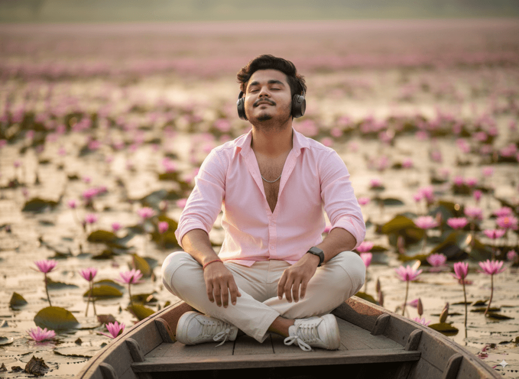 Trending AI Photo Prompt – Cinematic Lotus River Portrait - PromptShelf